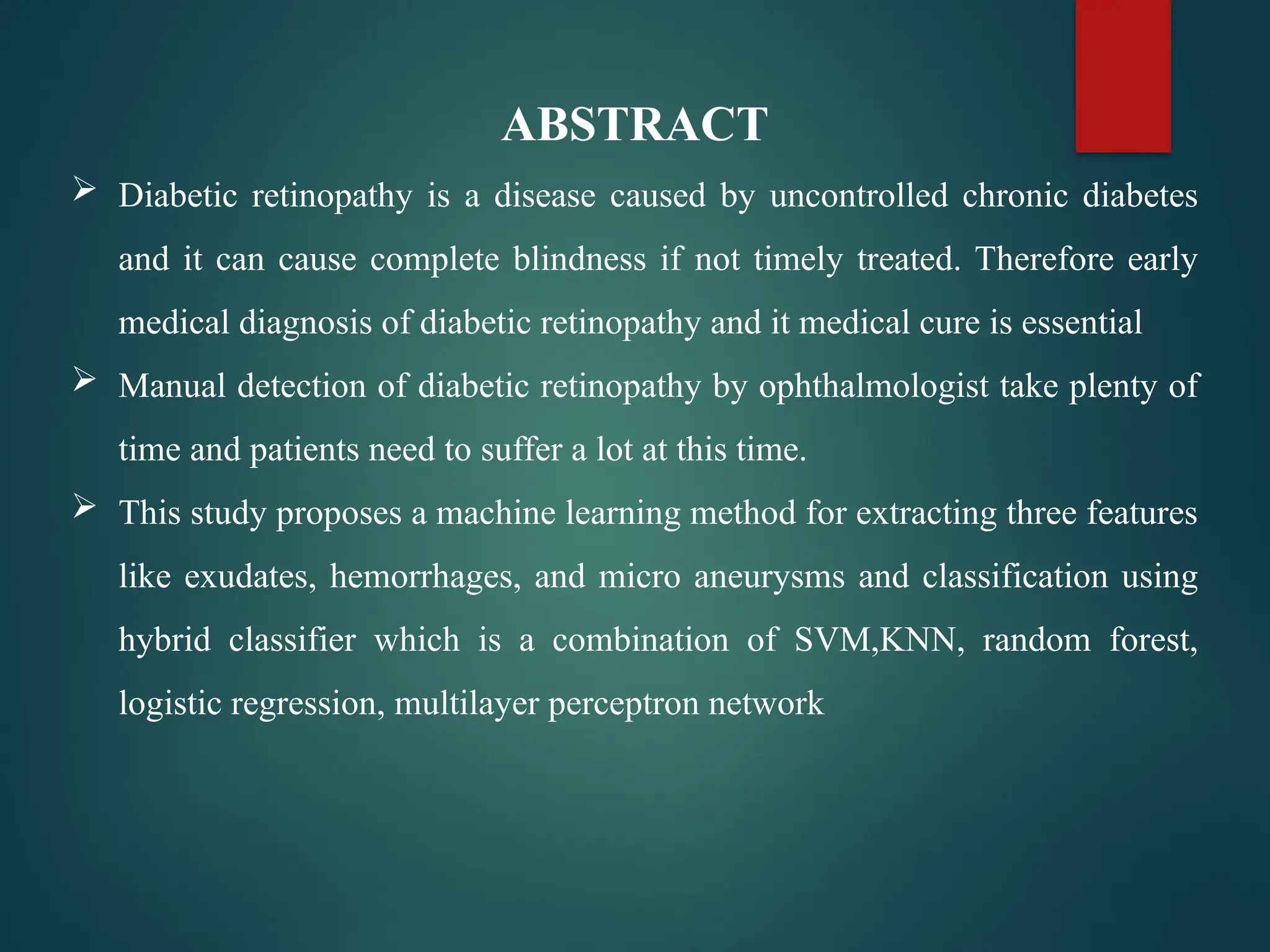 Diabetic Retinopathy using image processing | PPTX