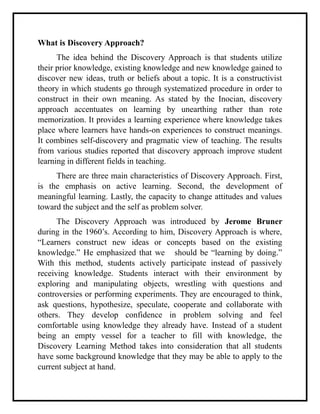 Discovery Approach jerome bruner kindergarted | PDF