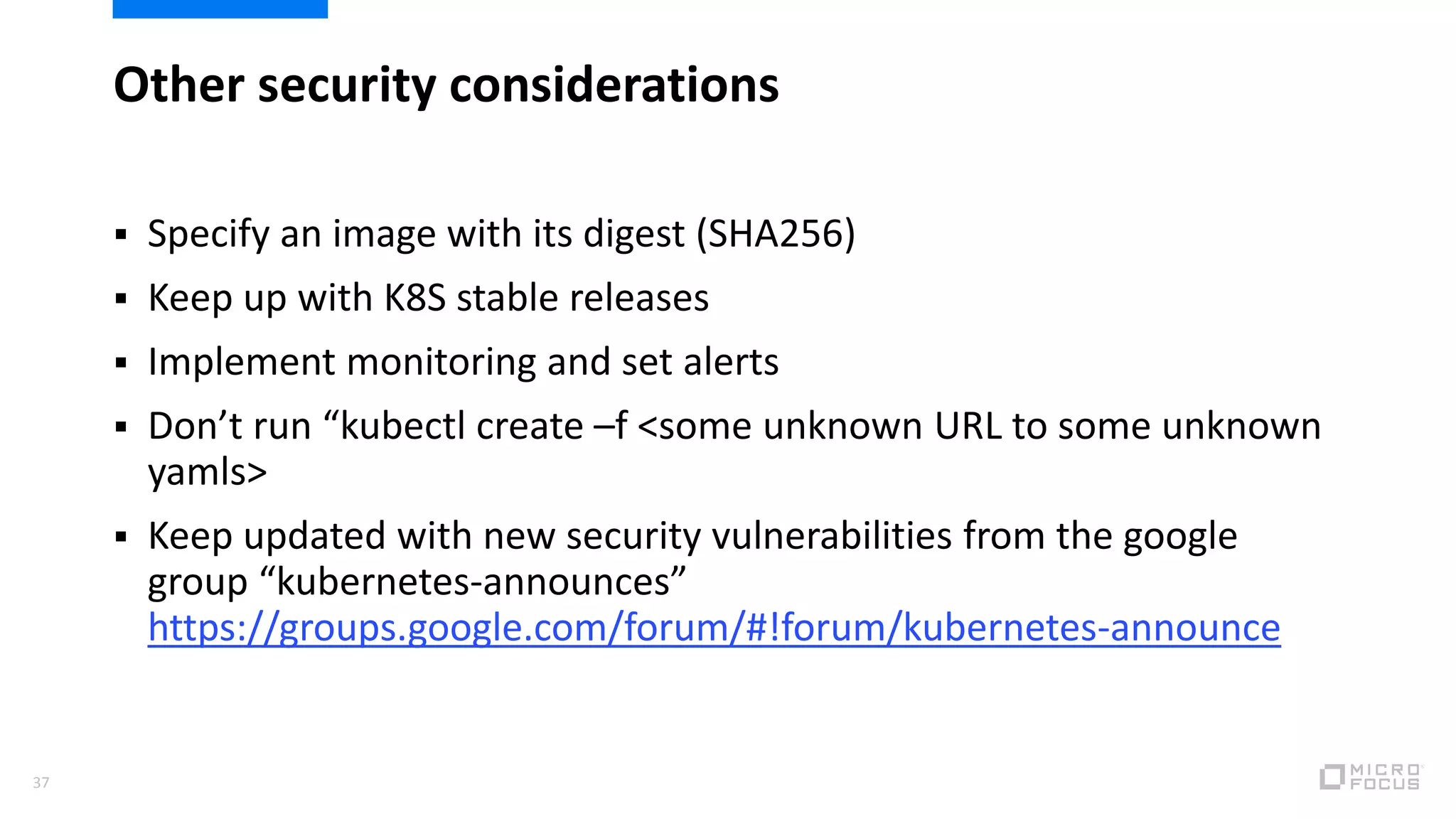 K8s security best practices | PPTX | Operating Systems | Computer Software and Applications