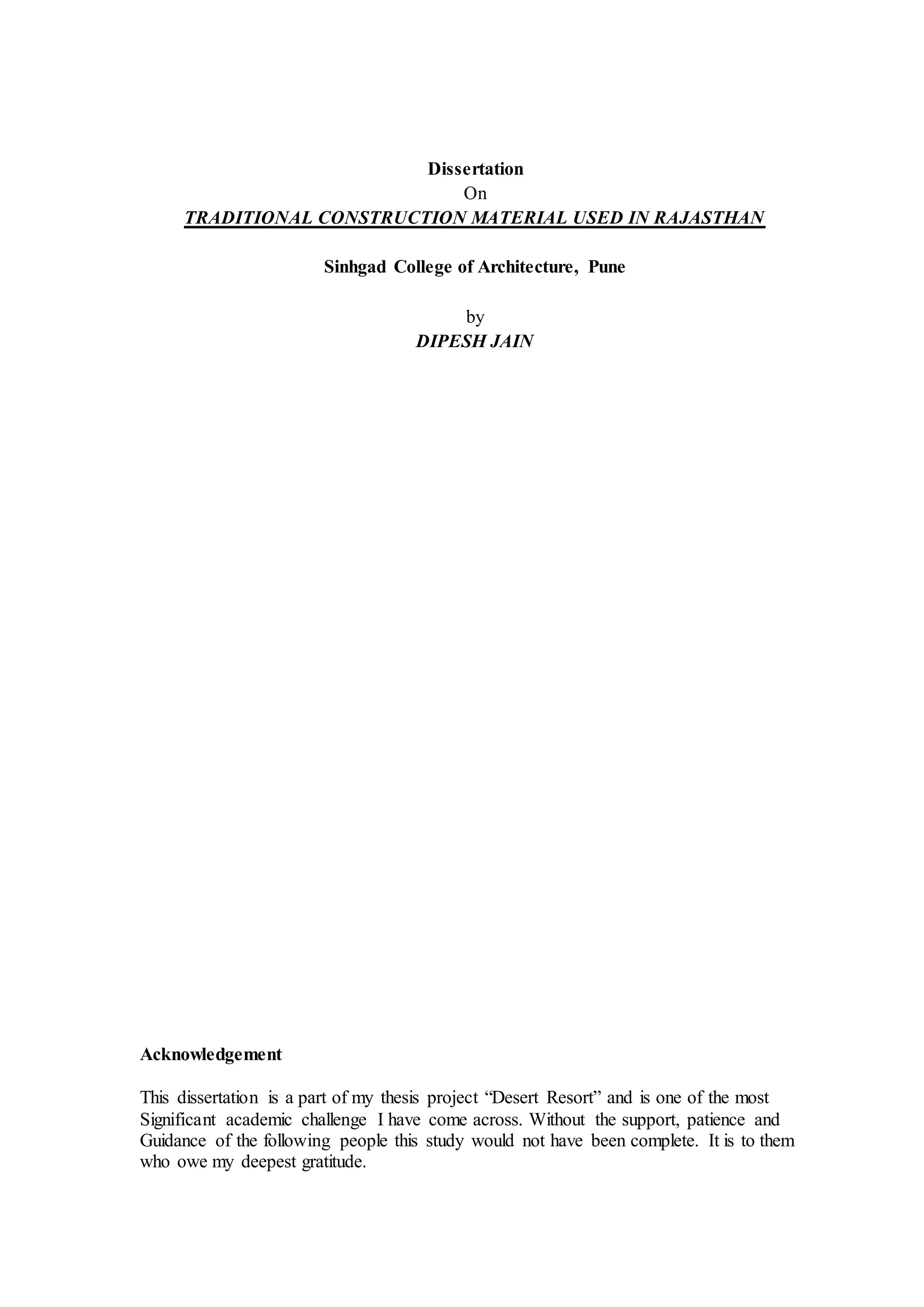 DISSERTATION- TRADITIONAL CONSTRUCTION MATERIALS OF RAJASTHAN | DOCX