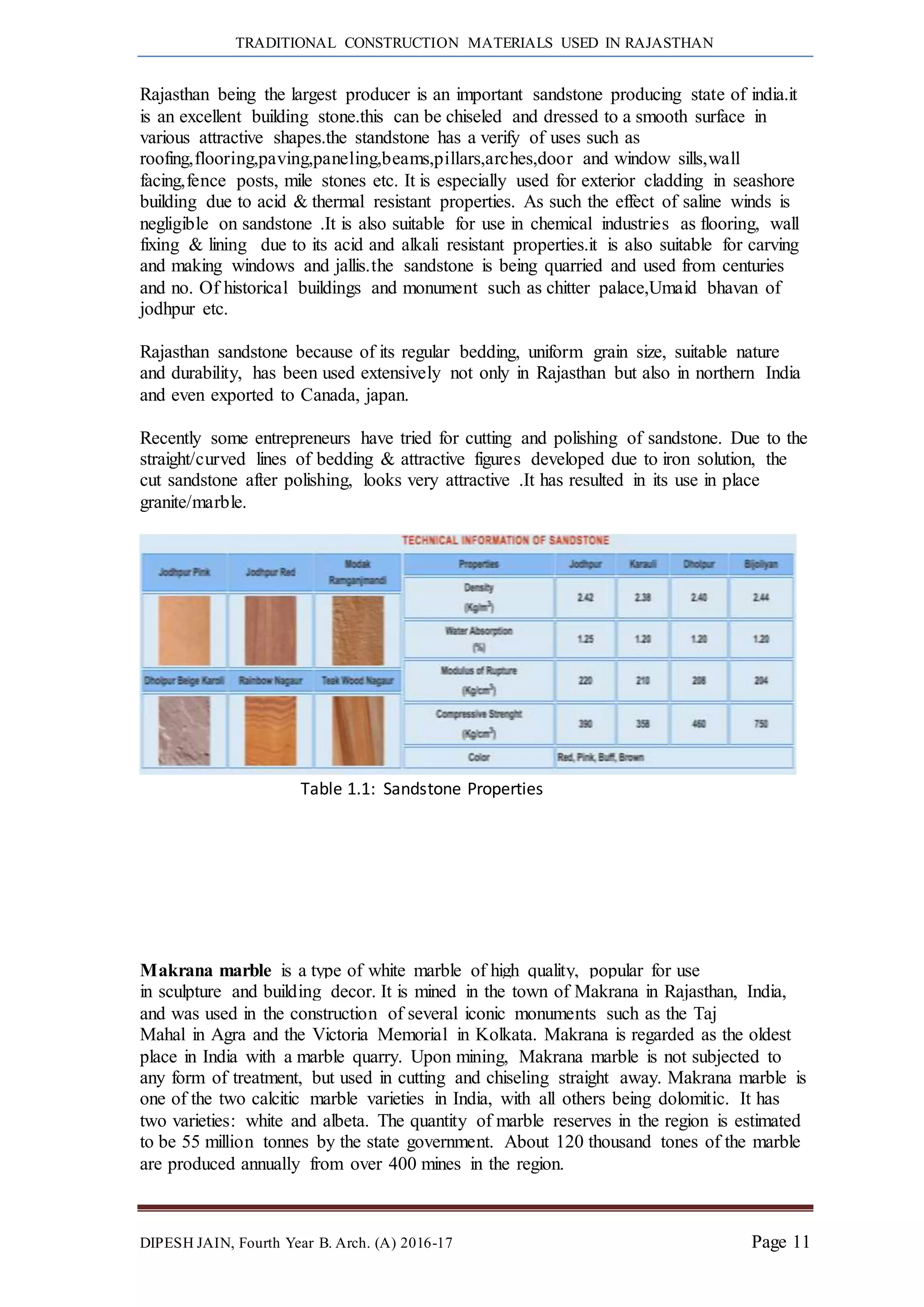 DISSERTATION- TRADITIONAL CONSTRUCTION MATERIALS OF RAJASTHAN | DOCX