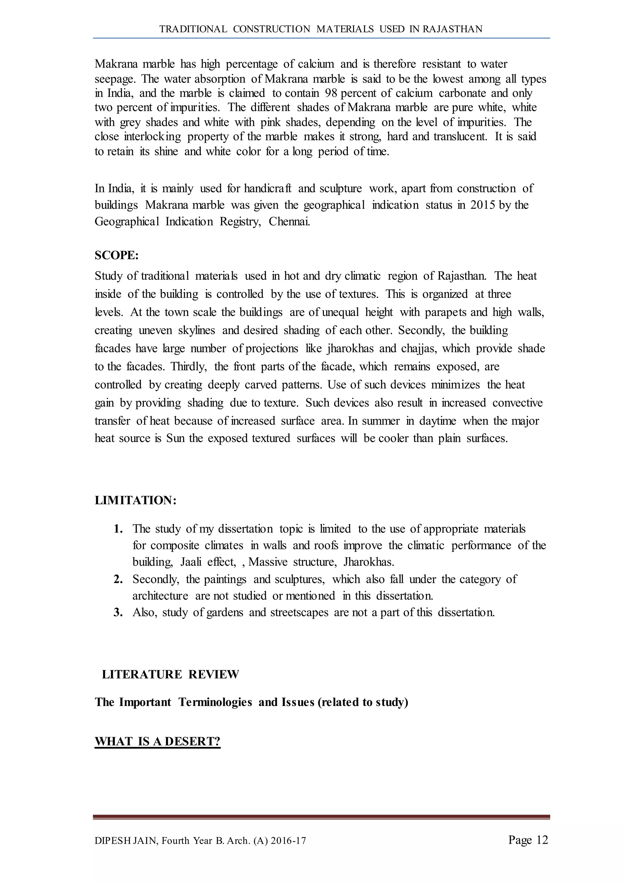 DISSERTATION- TRADITIONAL CONSTRUCTION MATERIALS OF RAJASTHAN | DOCX