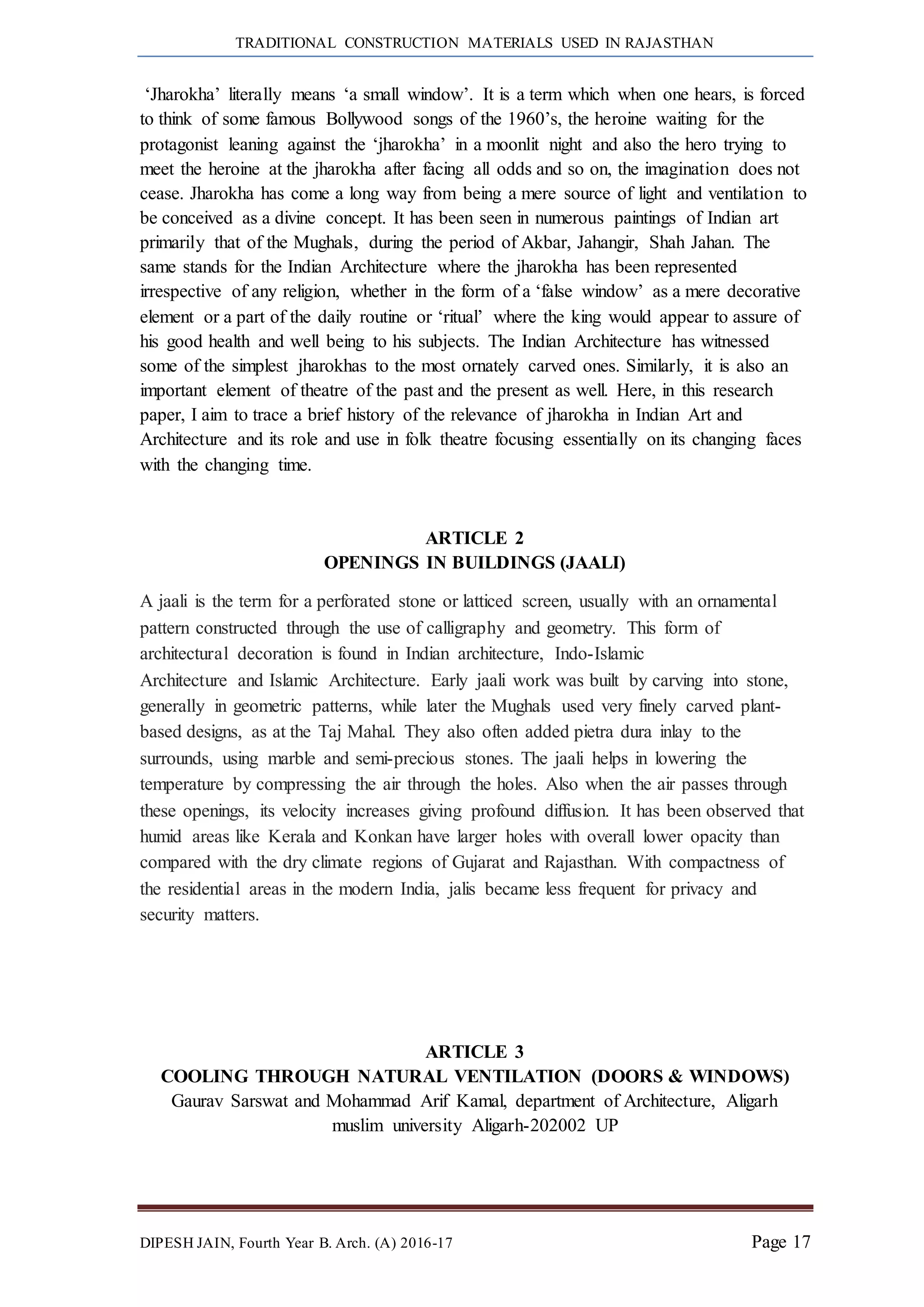 DISSERTATION- TRADITIONAL CONSTRUCTION MATERIALS OF RAJASTHAN | DOCX