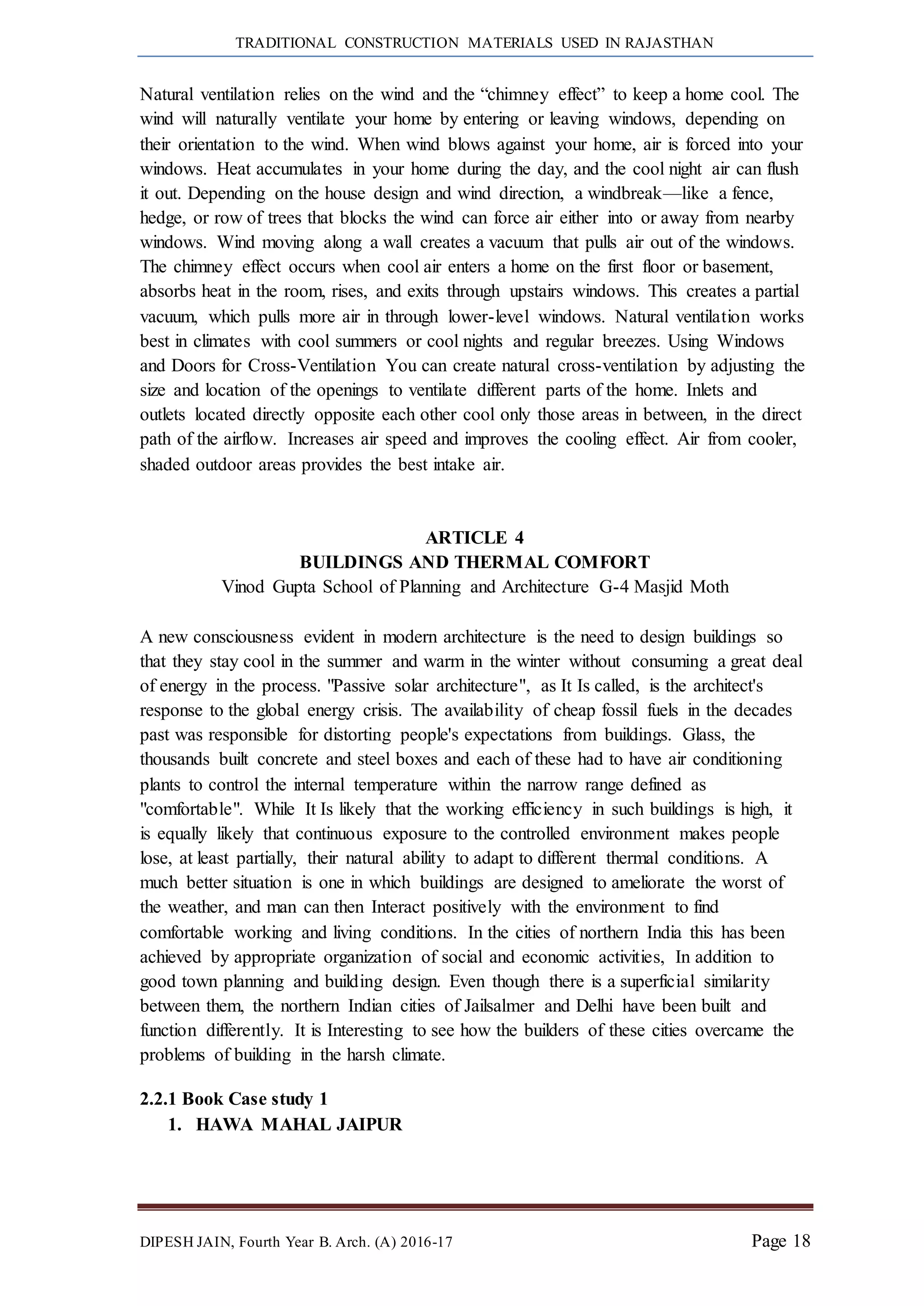 DISSERTATION- TRADITIONAL CONSTRUCTION MATERIALS OF RAJASTHAN | DOCX