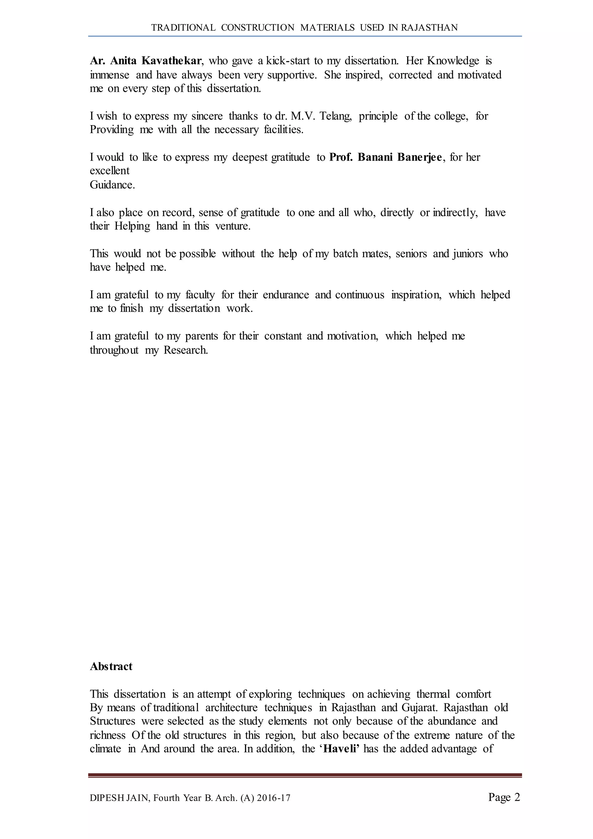 DISSERTATION- TRADITIONAL CONSTRUCTION MATERIALS OF RAJASTHAN | DOCX
