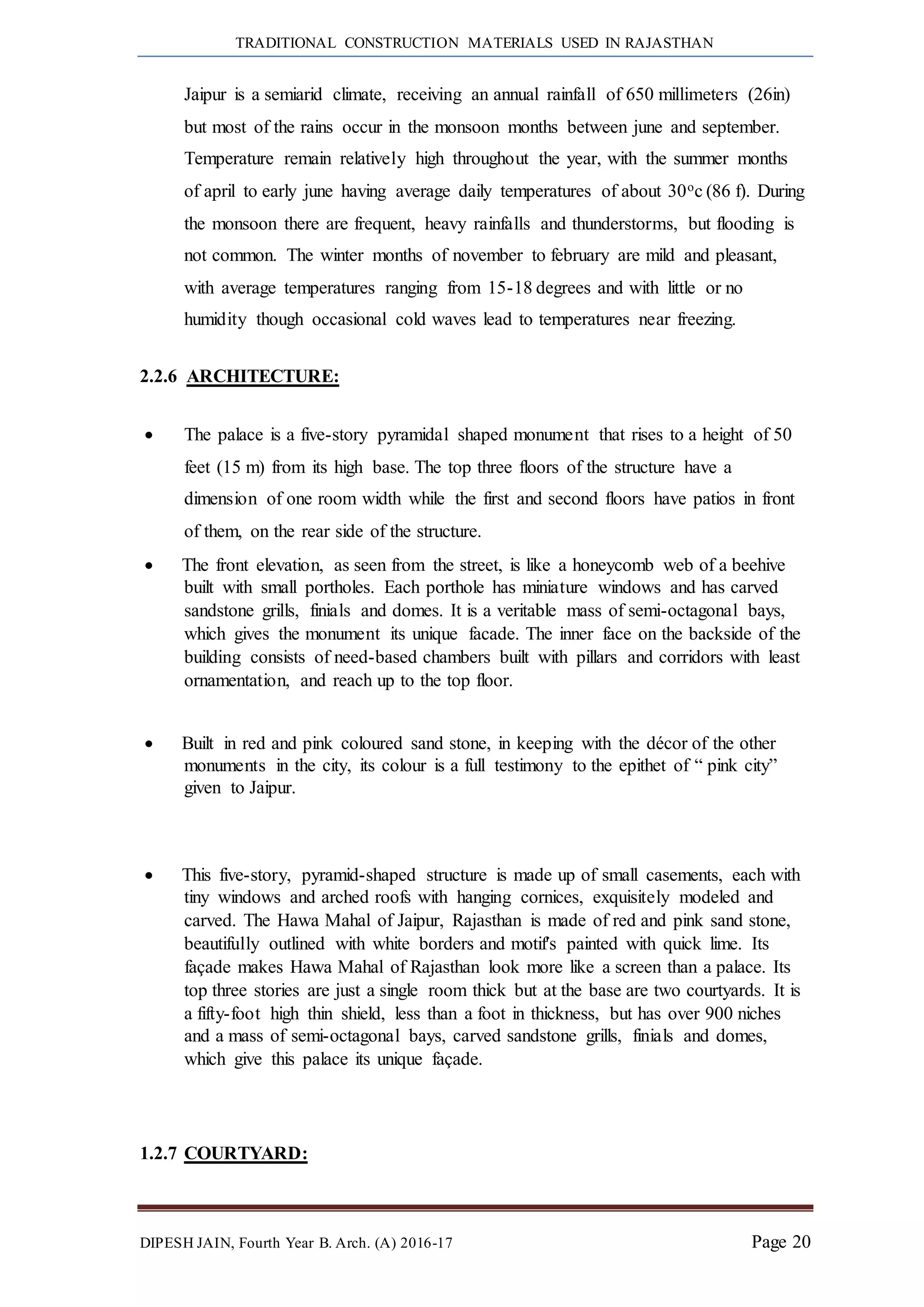 DISSERTATION- TRADITIONAL CONSTRUCTION MATERIALS OF RAJASTHAN | DOCX