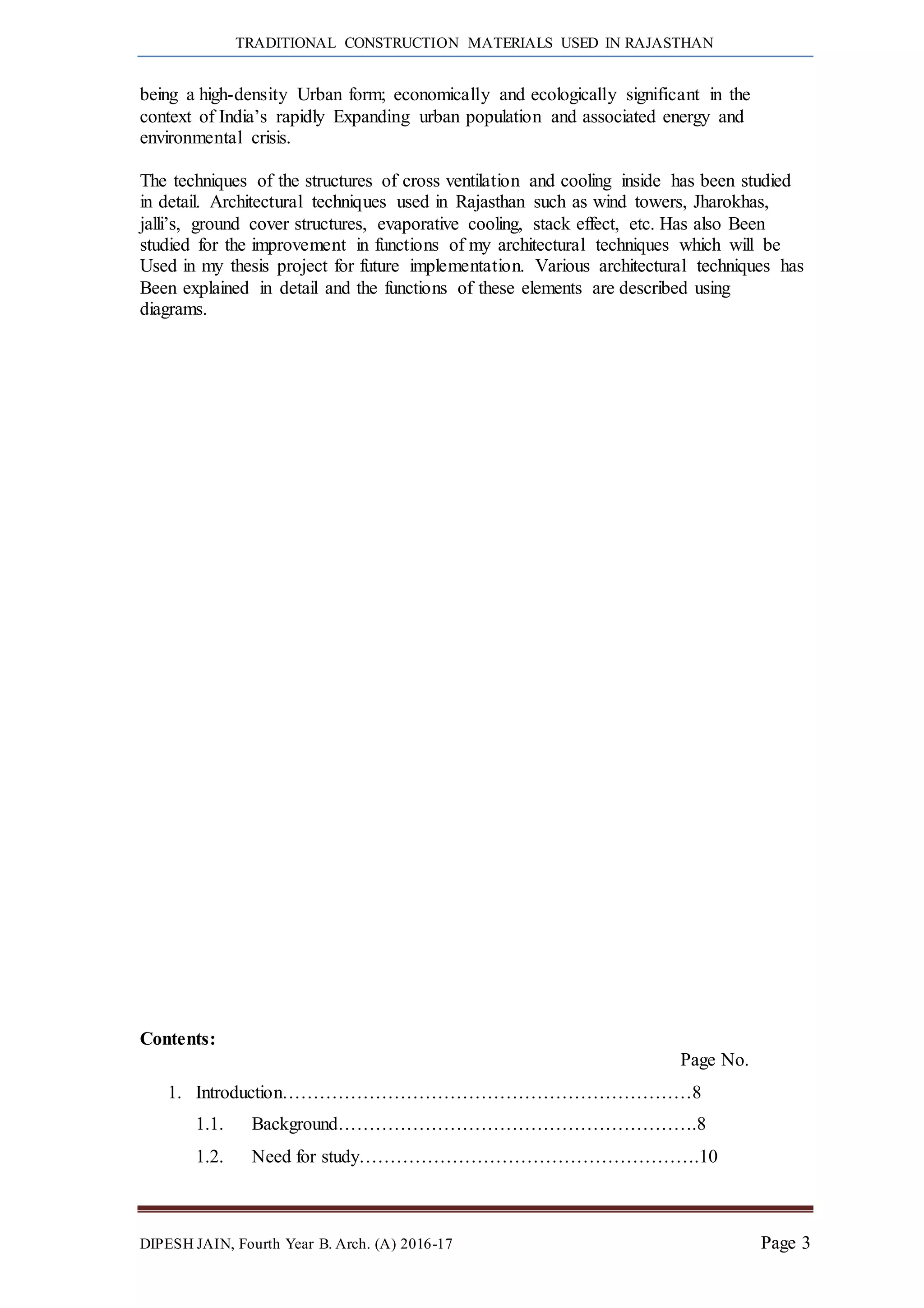 DISSERTATION- TRADITIONAL CONSTRUCTION MATERIALS OF RAJASTHAN | DOCX