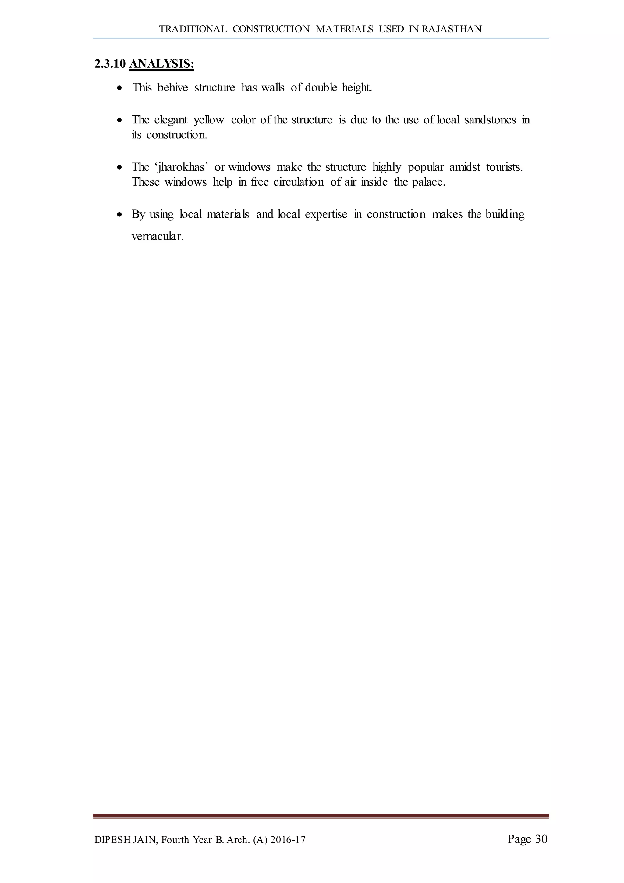 DISSERTATION- TRADITIONAL CONSTRUCTION MATERIALS OF RAJASTHAN | DOCX