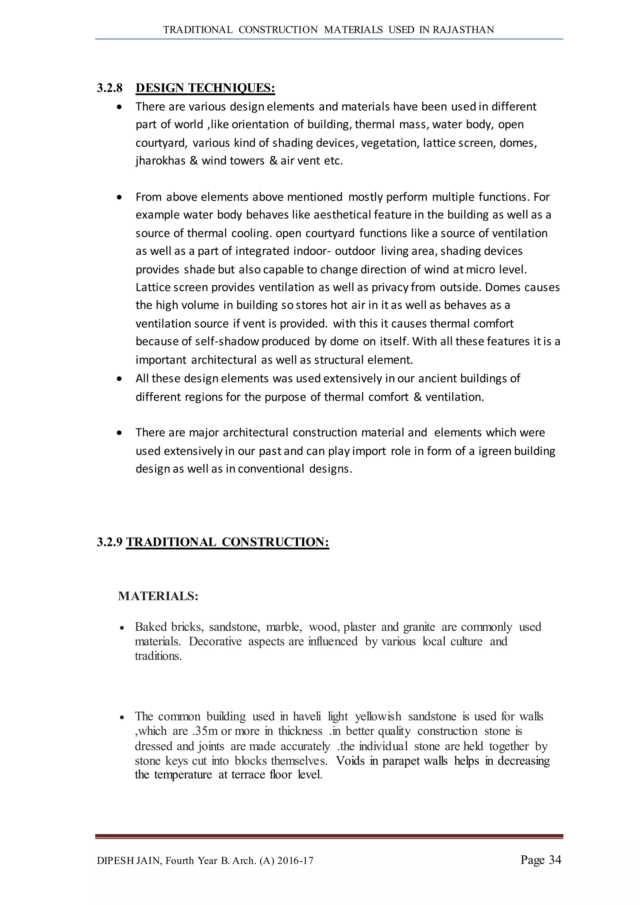 DISSERTATION- TRADITIONAL CONSTRUCTION MATERIALS OF RAJASTHAN | DOCX