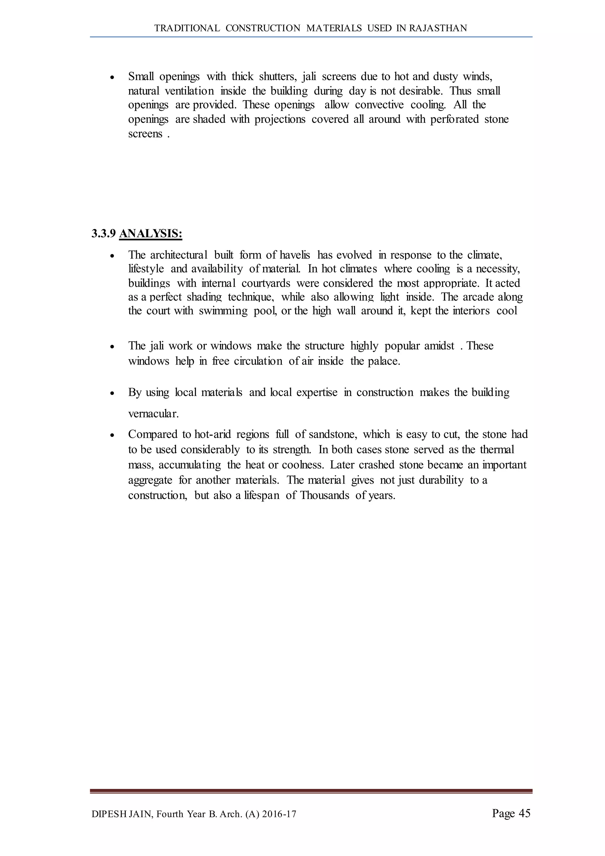 DISSERTATION- TRADITIONAL CONSTRUCTION MATERIALS OF RAJASTHAN | DOCX