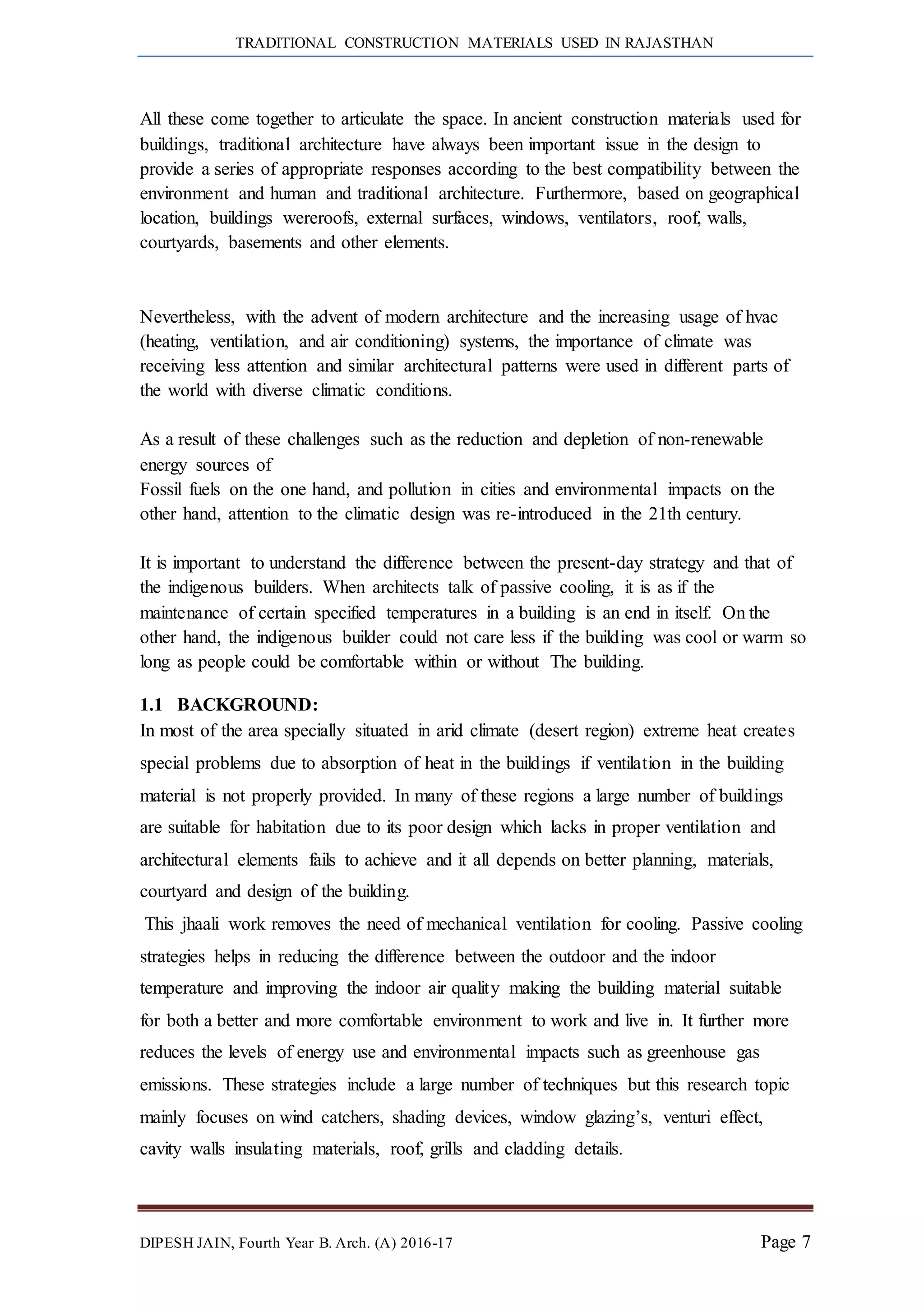 DISSERTATION- TRADITIONAL CONSTRUCTION MATERIALS OF RAJASTHAN | DOCX