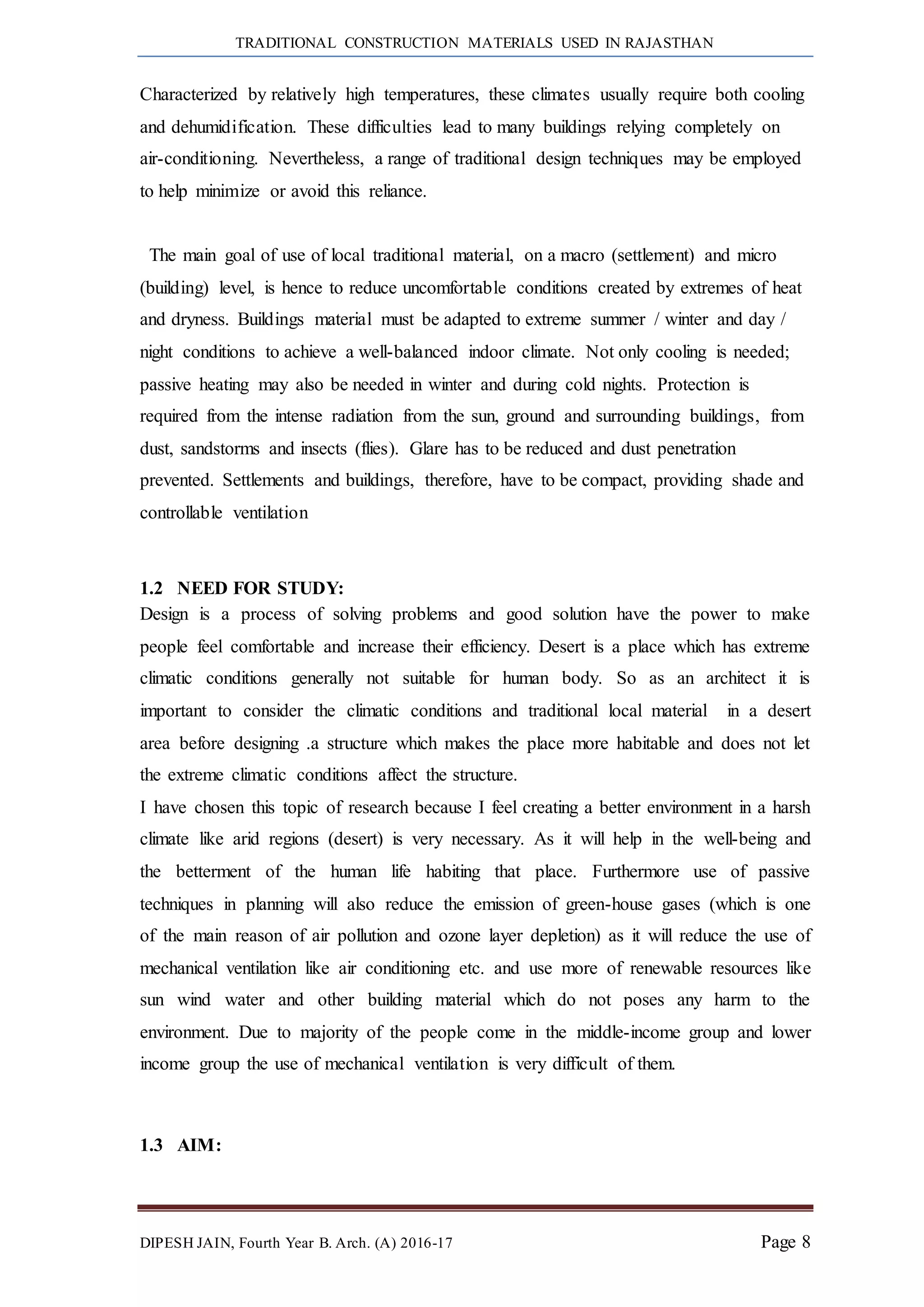 DISSERTATION- TRADITIONAL CONSTRUCTION MATERIALS OF RAJASTHAN | DOCX