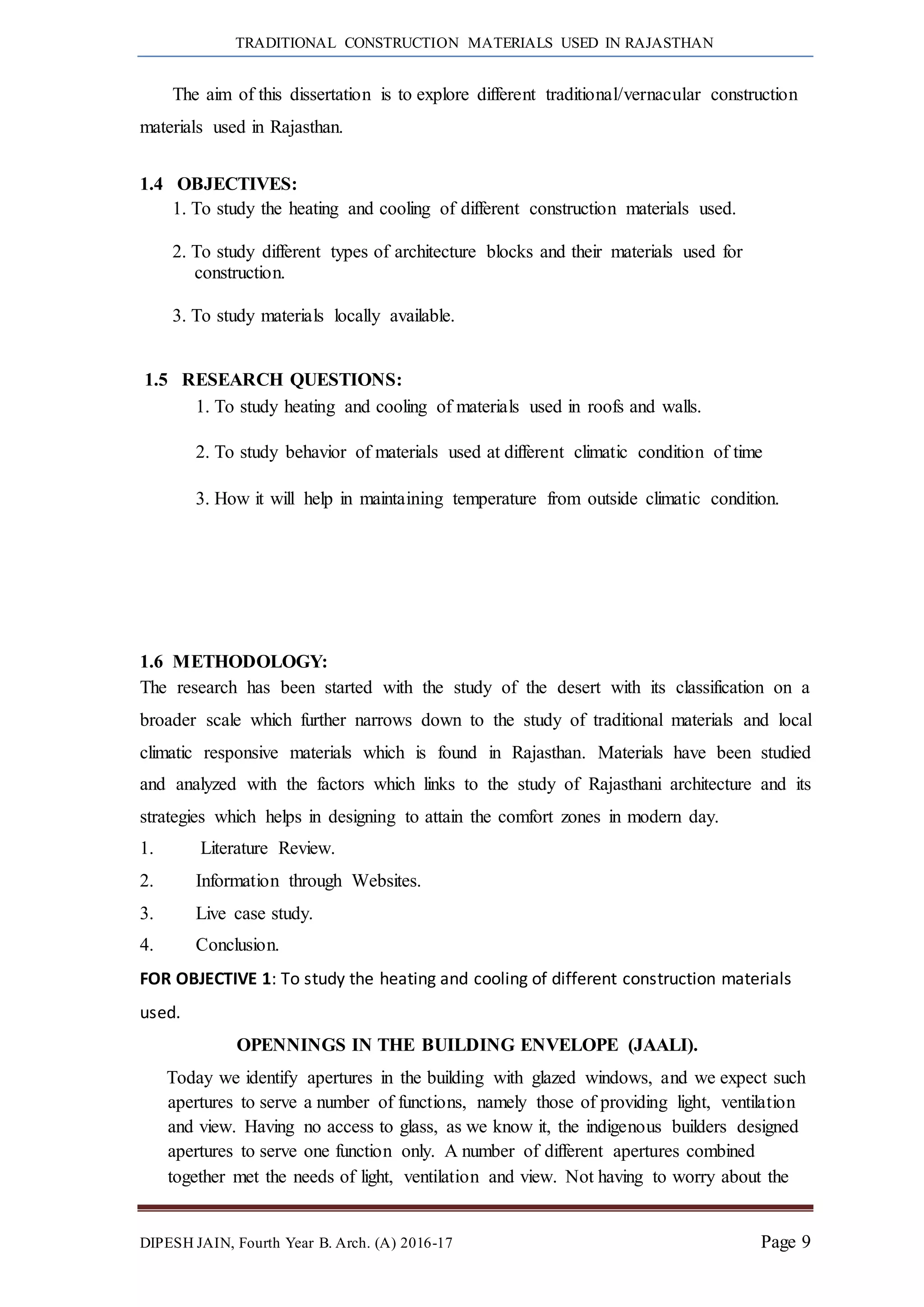 DISSERTATION- TRADITIONAL CONSTRUCTION MATERIALS OF RAJASTHAN | DOCX