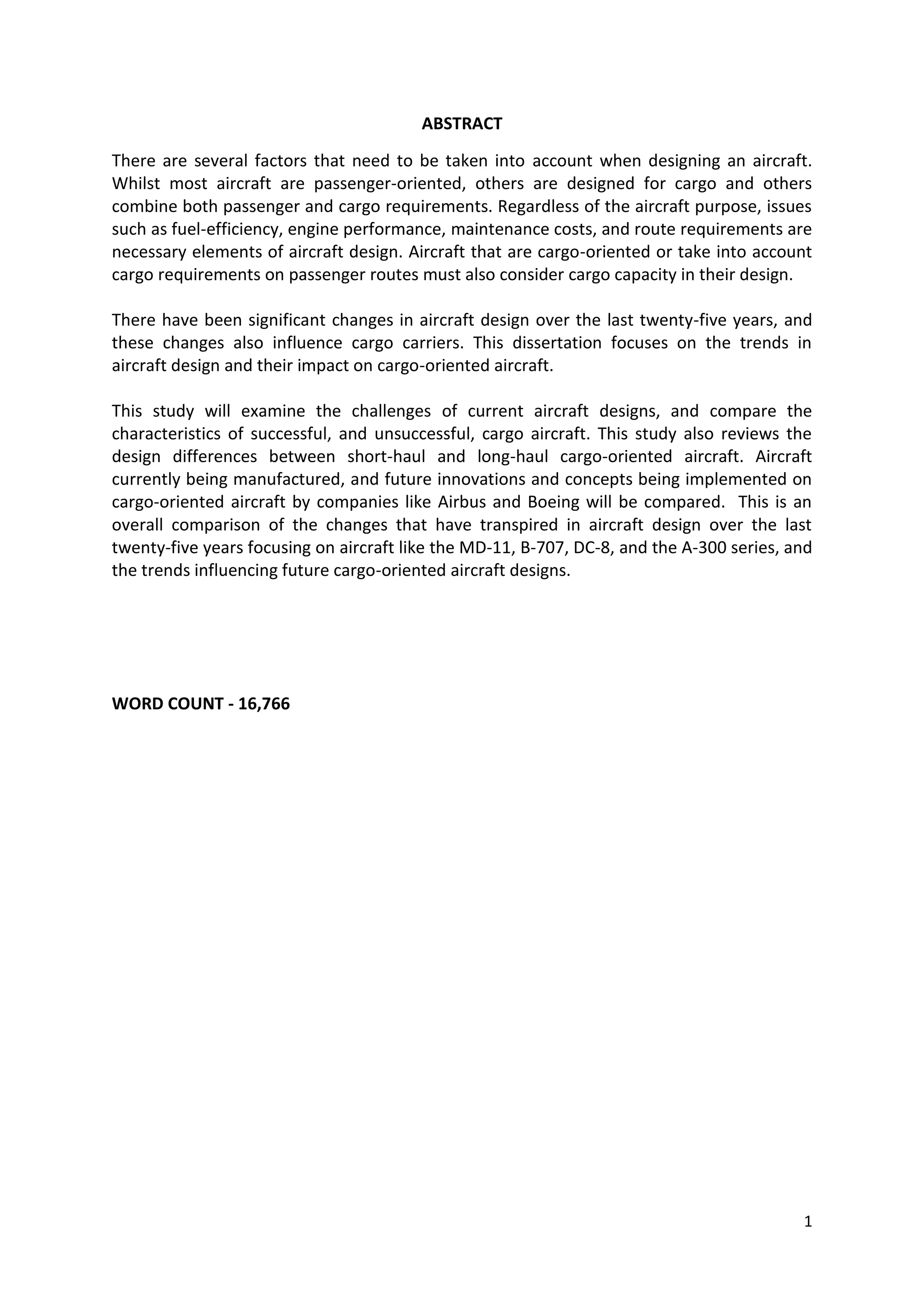 Aircraft design trends and their impact on air cargo oriented aircrafts ...