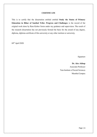 Final dissertation on Study the Status of Primary Education of Bihar ...
