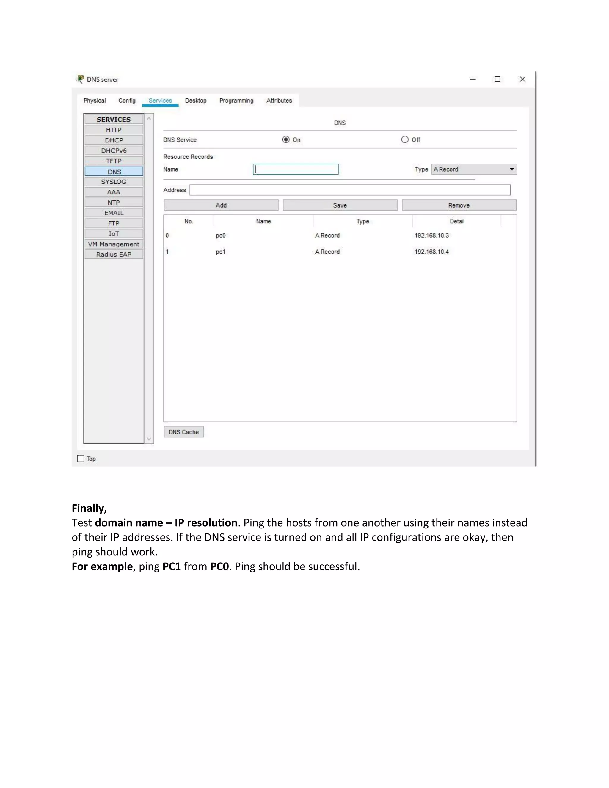 Dns Server Config On Cisco Packet Tracer Pdf Computer Networking
