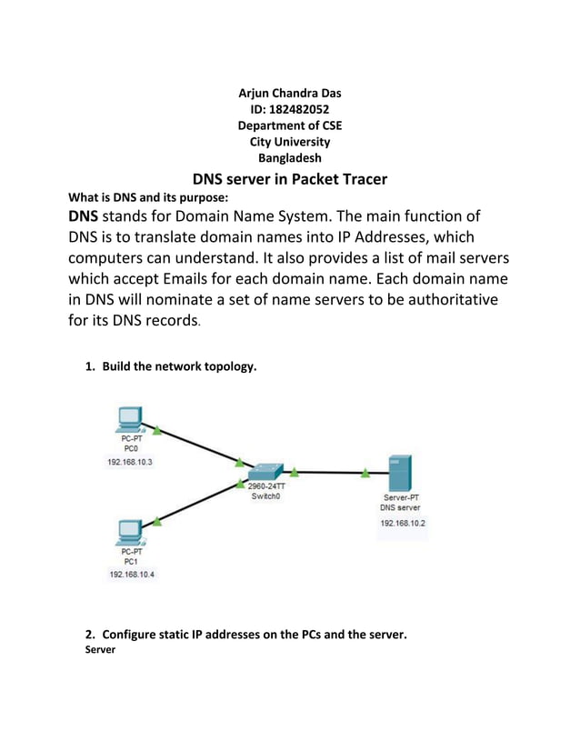 Dns Server Config On Cisco Packet Tracer Pdf Computer Networking Computing
