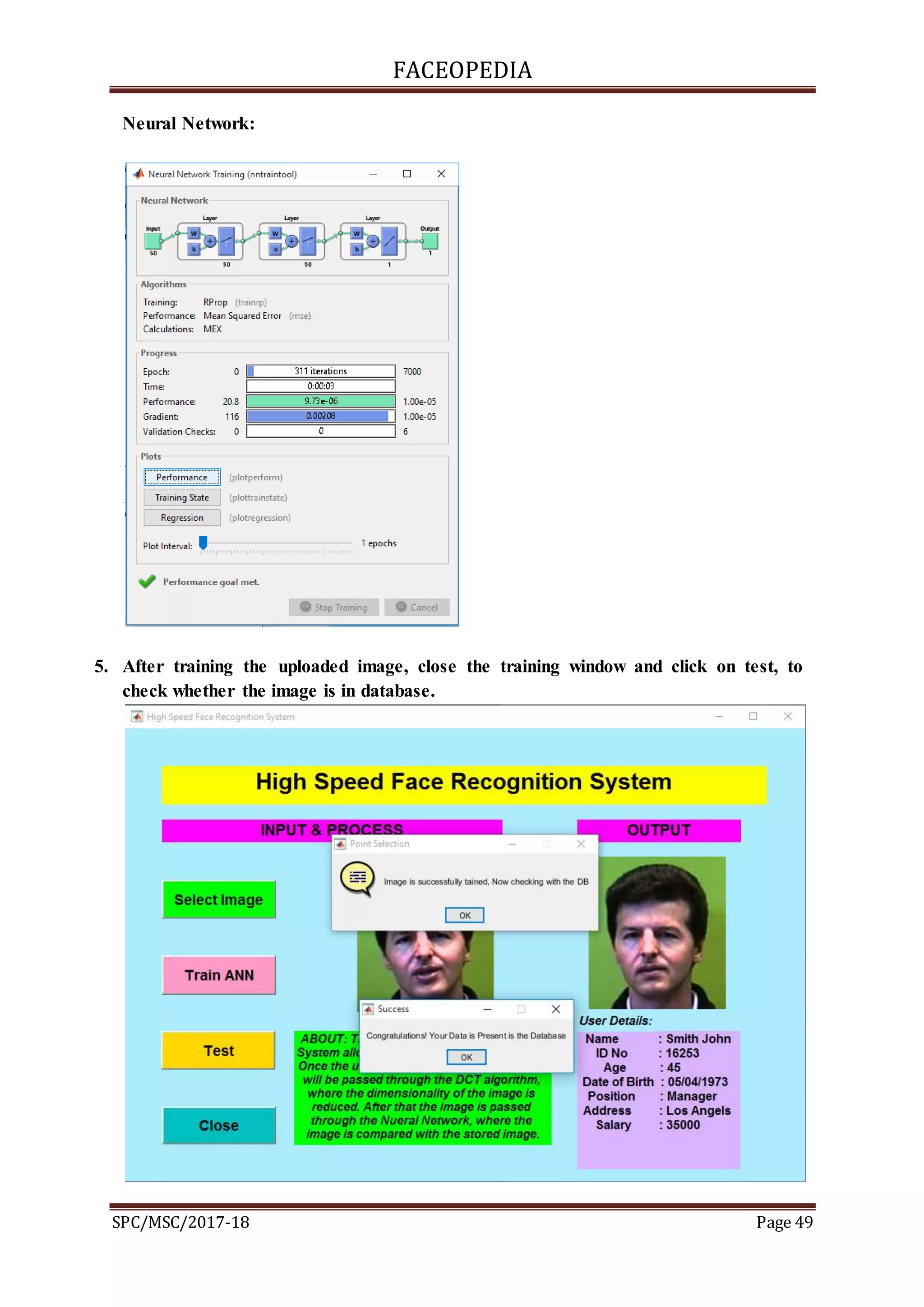 Project Report on High Speed Face Recognitions using DCT, RBF nueral network | DOCX
