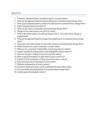 sustained release oral dosage forms | PDF