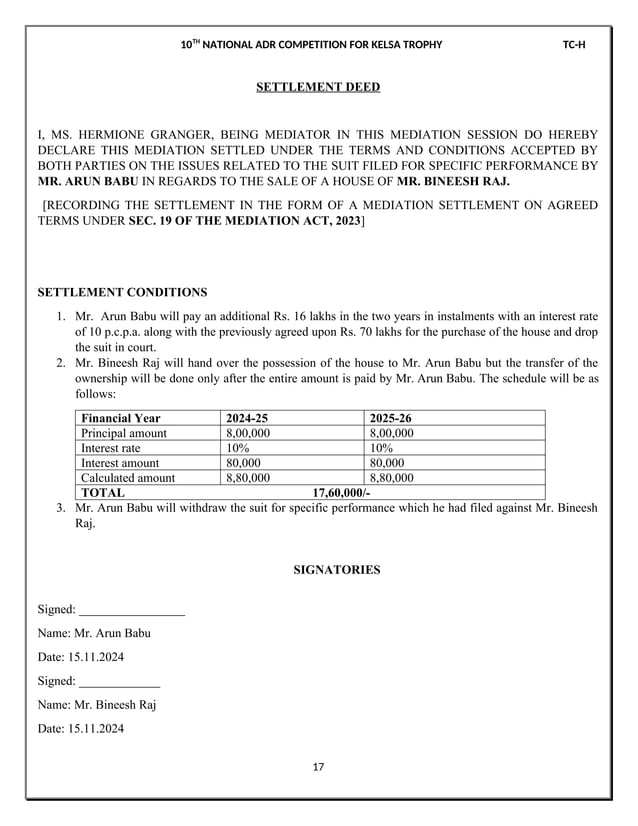 MEMORANDUM OF ADR COMPETITION ................ | PDF | Free Download