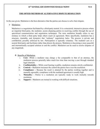 MEMORANDUM OF ADR COMPETITION ................ | PDF | Free Download