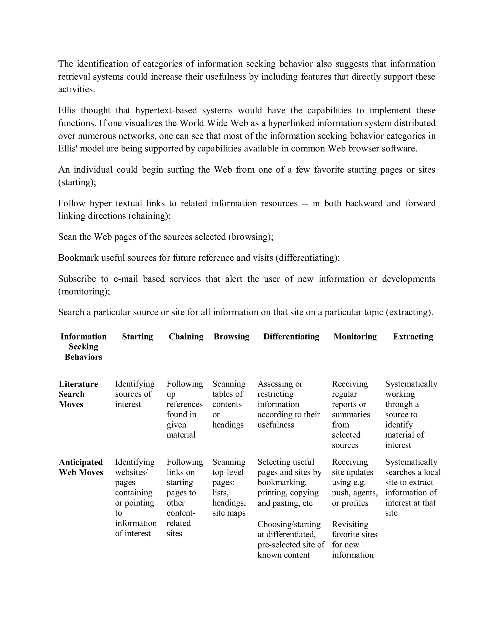 ellis model of information seeking behaviour | PDF