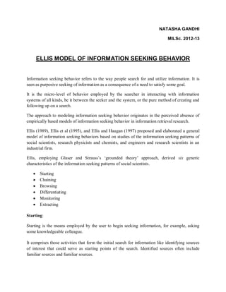 ellis model of information seeking behaviour | PDF