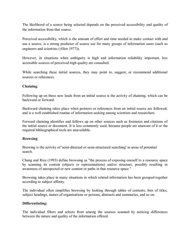 ellis model of information seeking behaviour | PDF | Search | Internet