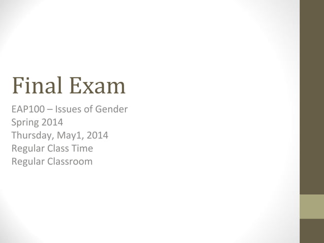 Gender Issues Spring 2014 Final exam | PPT