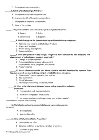 FINAL EXAM-ENTRPRENEURSHIP.docx | Career Advice | Careers