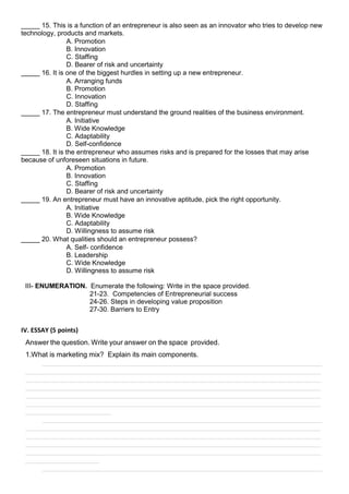 FINAL EXAM-ENTRPRENEURSHIP.docx | Career Advice | Careers