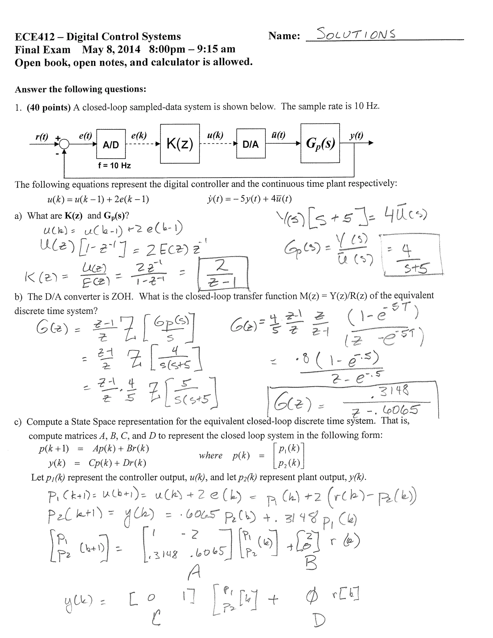 digital control system Final exam | PDF