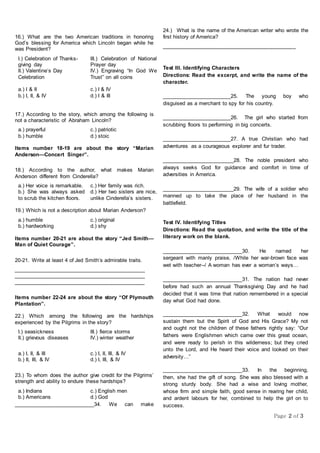 Final exam 2 (grade 7 literature) | DOCX