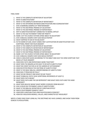 Final exam biblical doctrine | DOCX