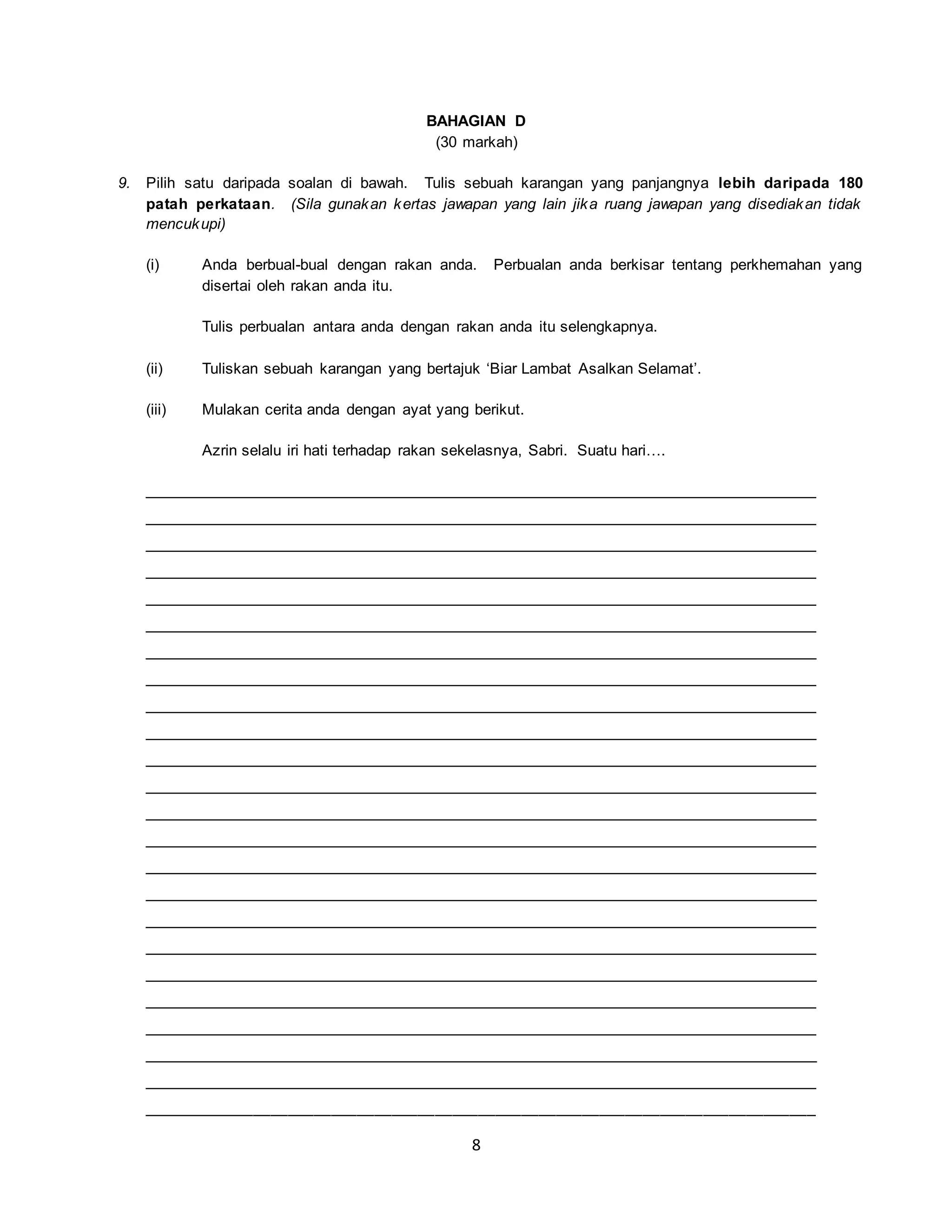 PEPERIKSAAN AKHIR BM TING 1 2014Final exam bm | DOCX