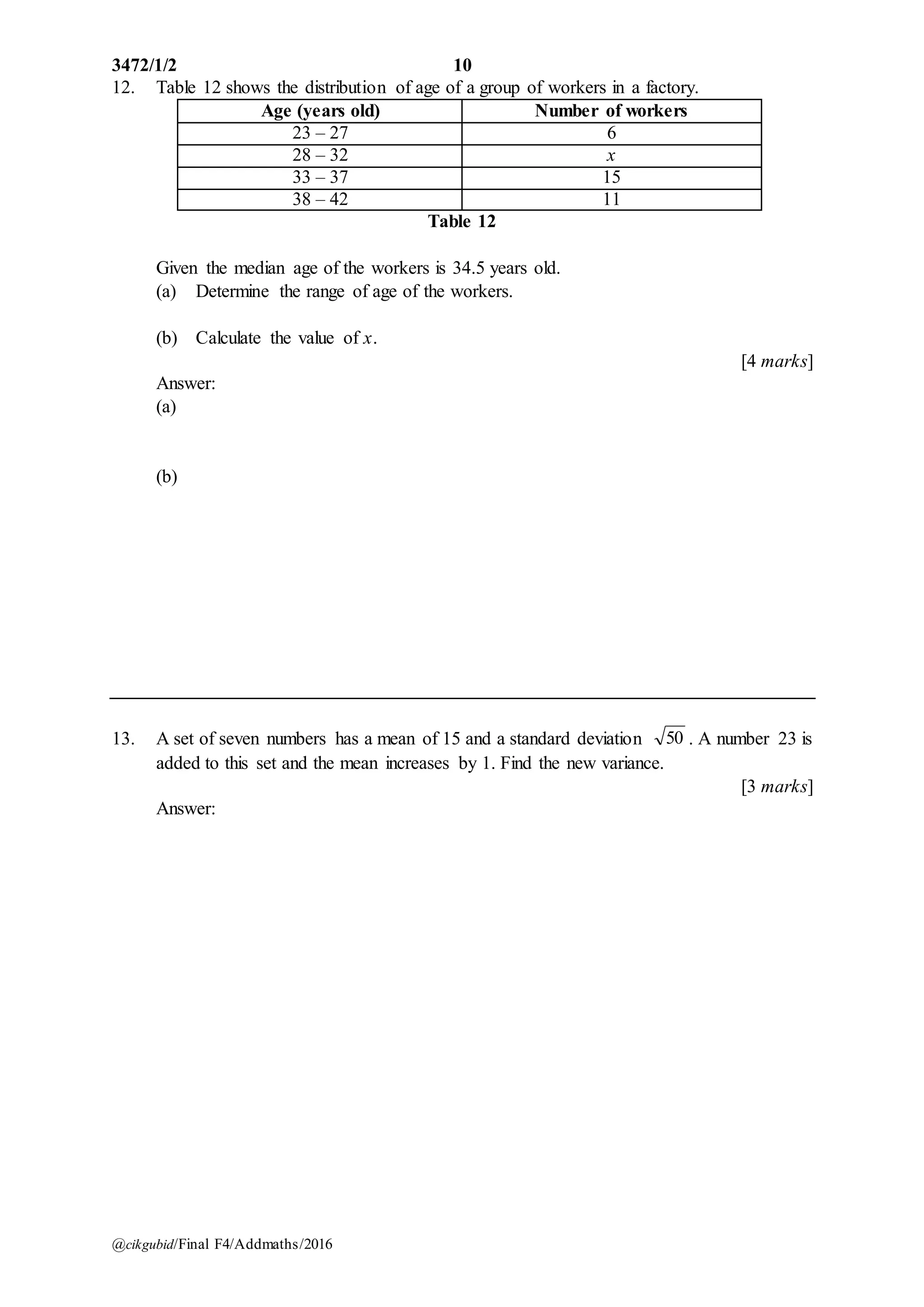 Peperiksaan akhir tahun addmaths form 4 2016 | DOCX