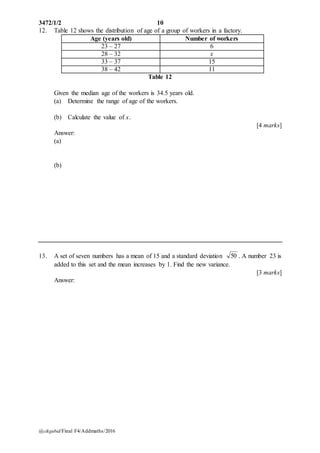 Peperiksaan Akhir Tahun Addmaths Form 4 2016 Docx
