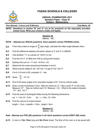Final examination 2011 class vi | PDF | Free Download
