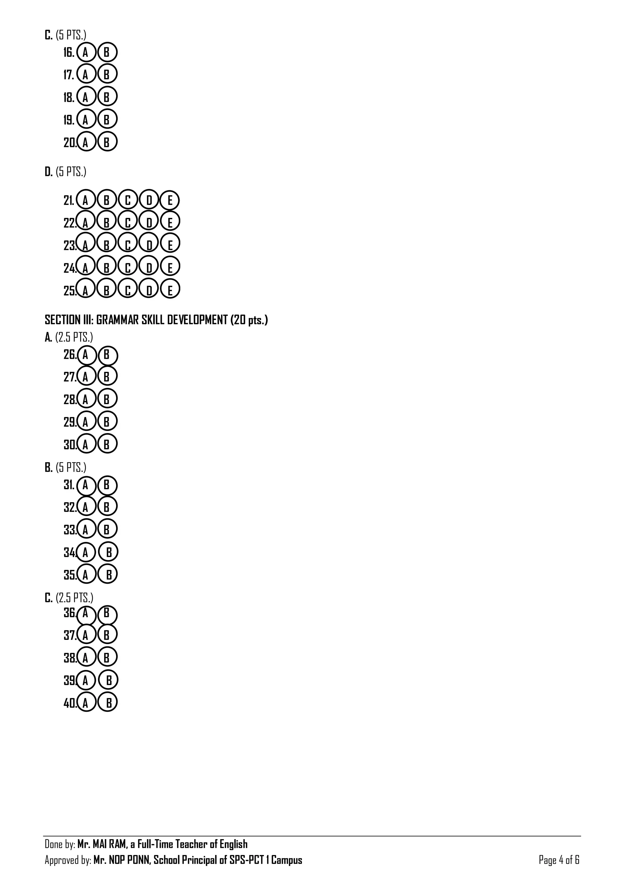 Final examination b of tops answer sheets | PDF