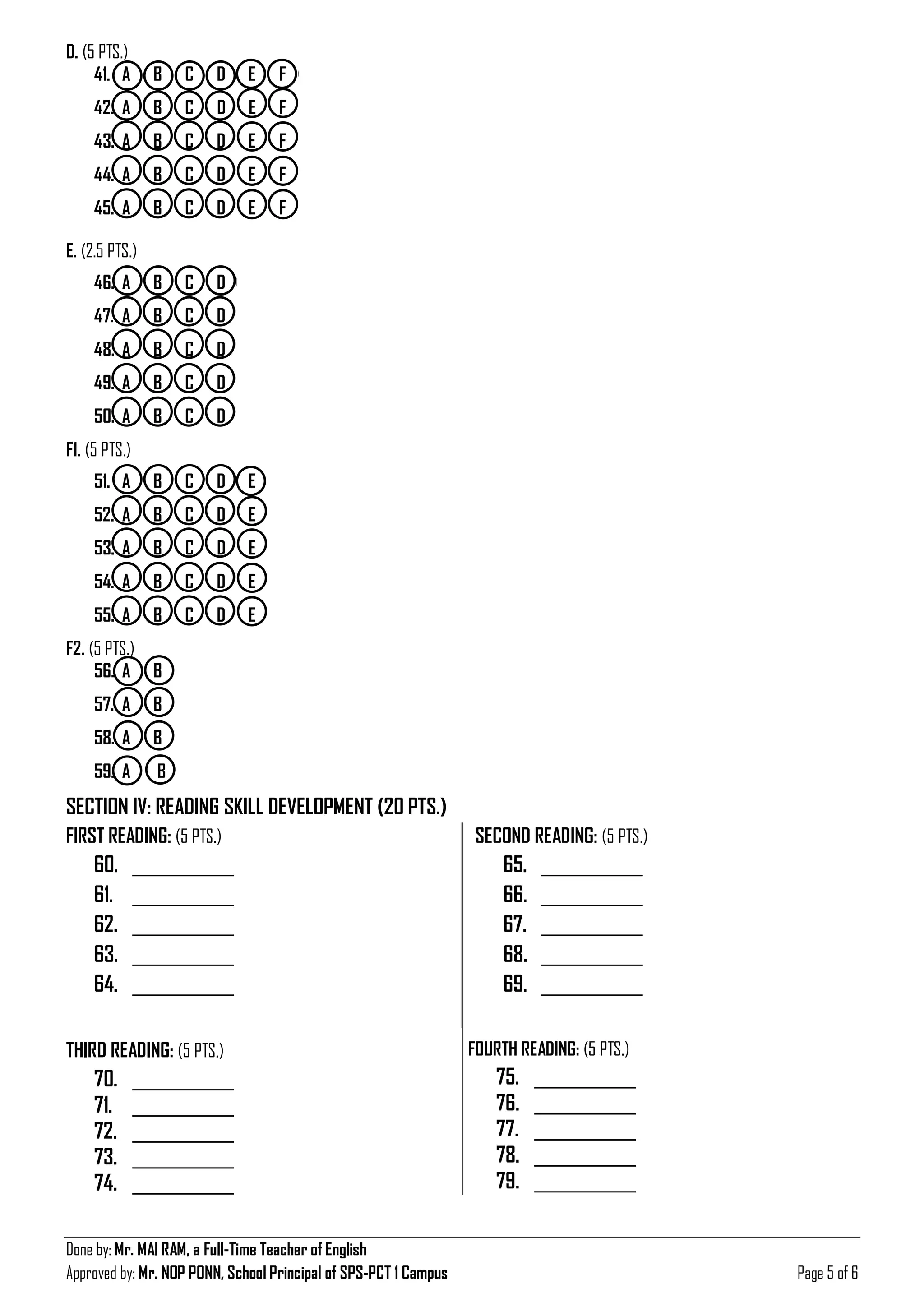 Final examination b of tops answer sheets | PDF