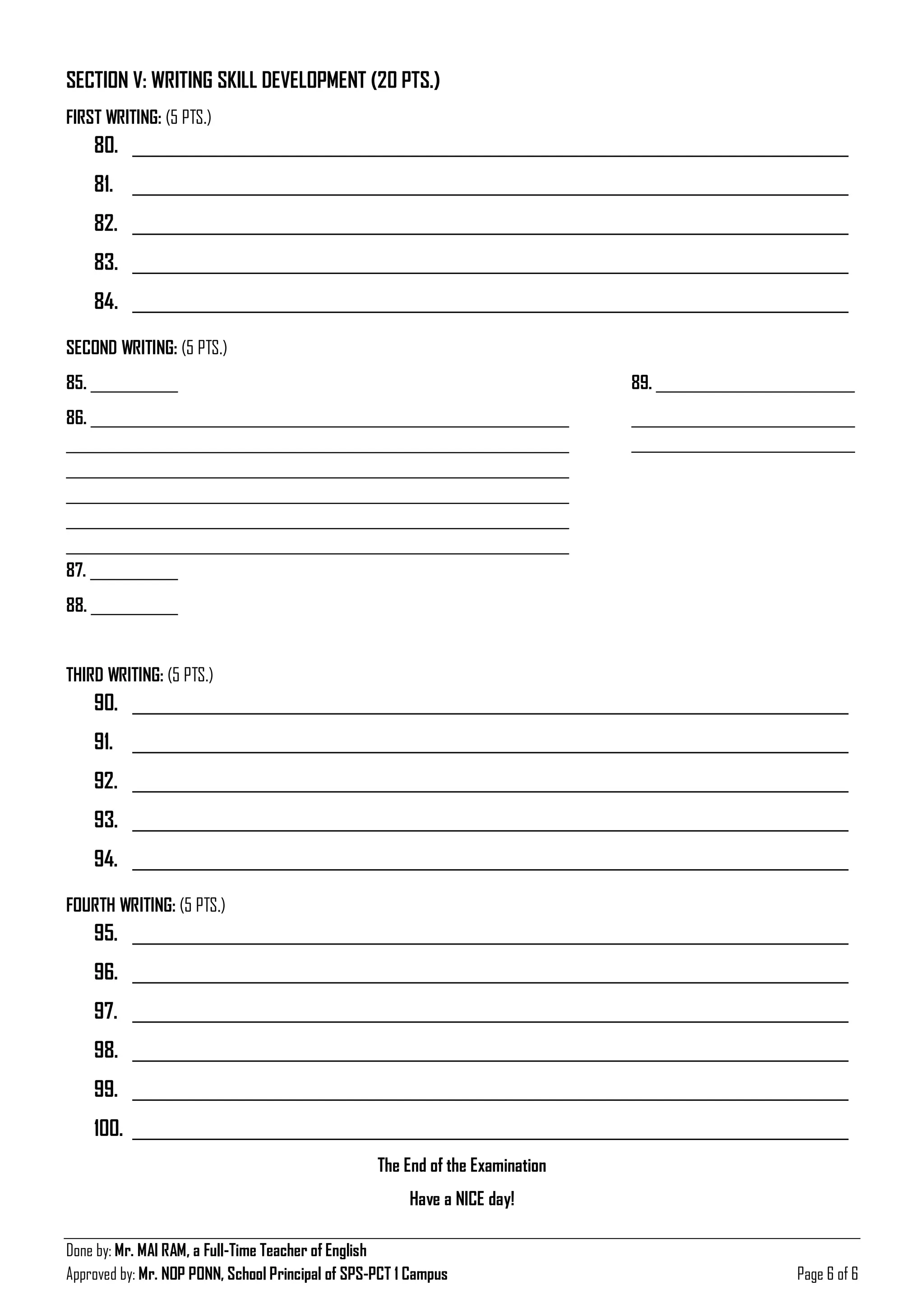 Final examination b of tops answer sheets | PDF