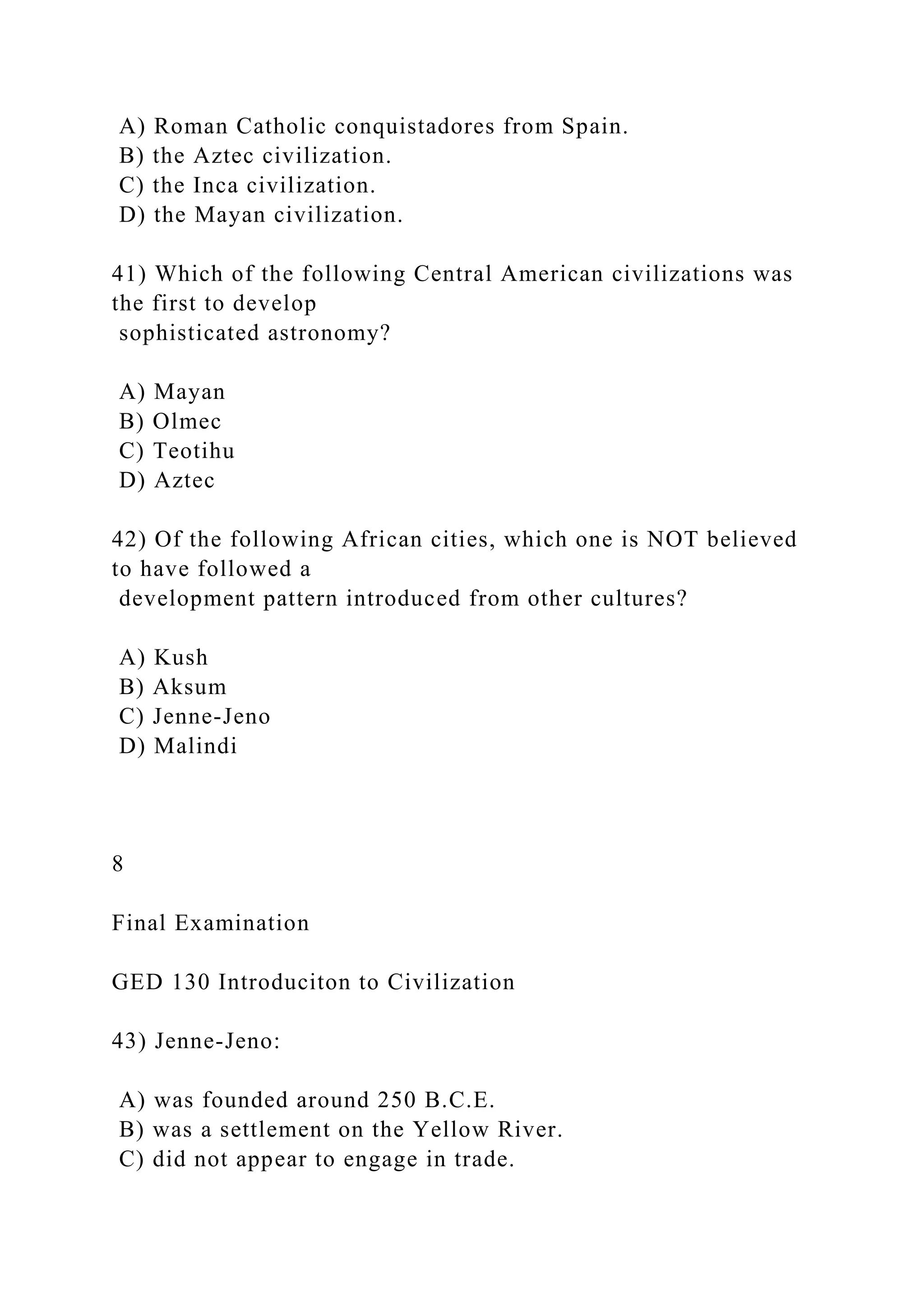 Final ExaminationGED 130 Introduction to Civilization1.docx
