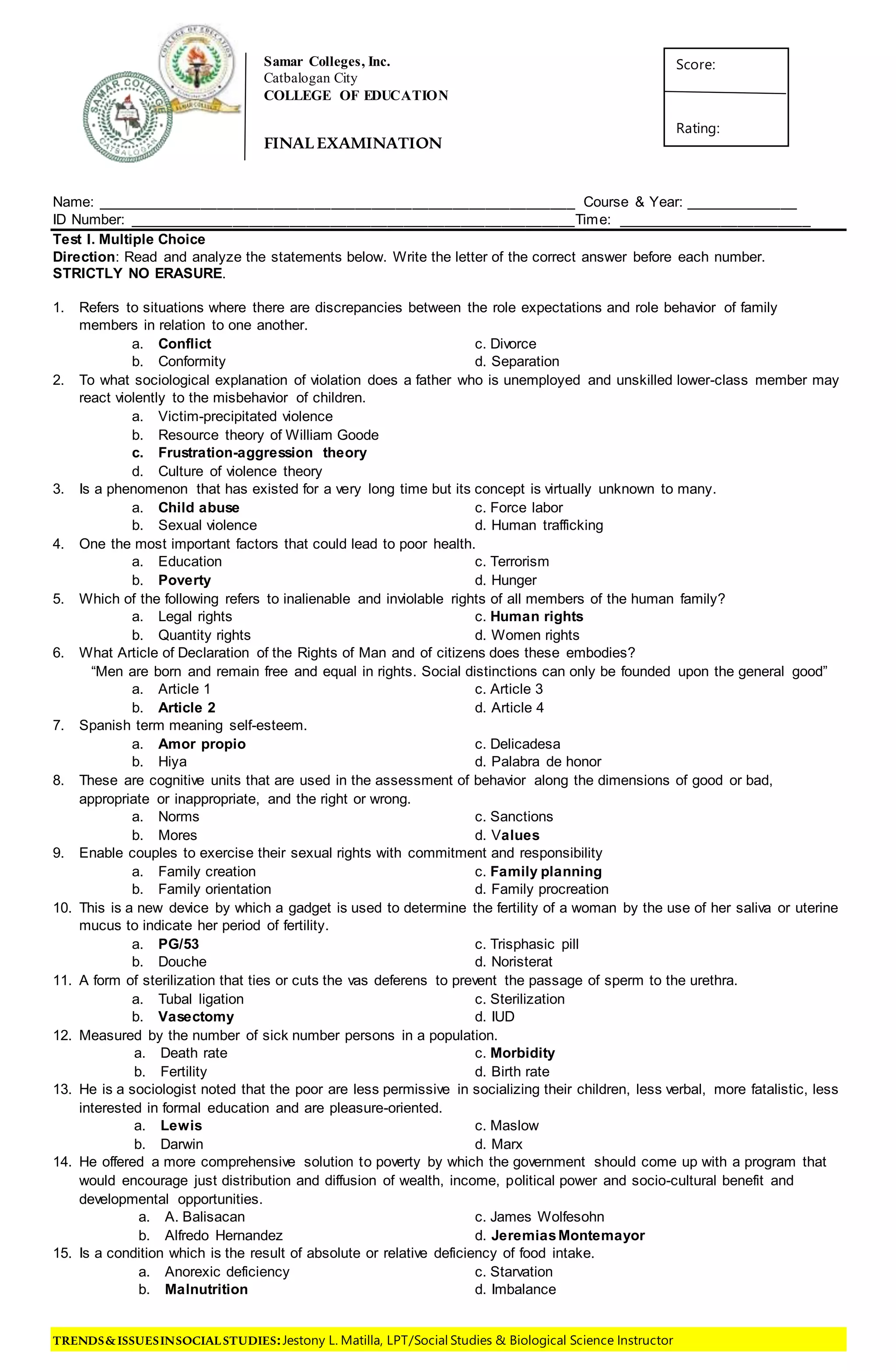 Final exam in trends and issues | DOCX