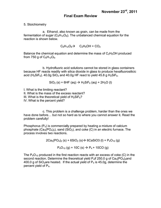 Final exam review | DOCX | Chemistry | Science