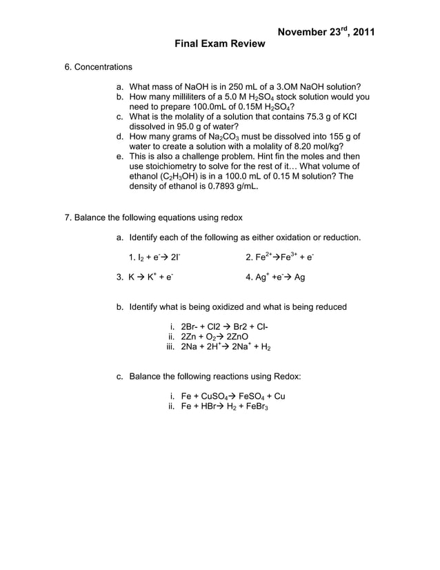 Final exam review | DOCX | Chemistry | Science