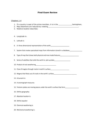 World Geo Semester Final Exam Review | DOCX