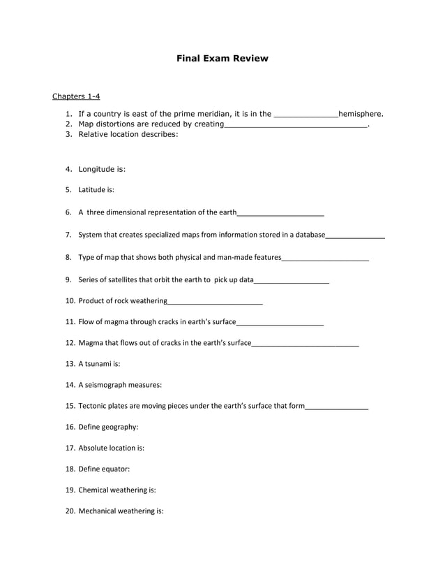 World Geo Semester Final Exam Review | DOCX