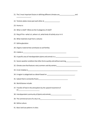 World Geo Semester Final Exam Review | DOCX