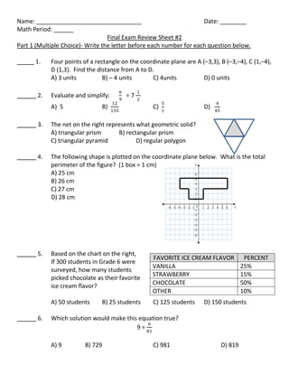 Final exam review sheet # 2 2015 | PDF