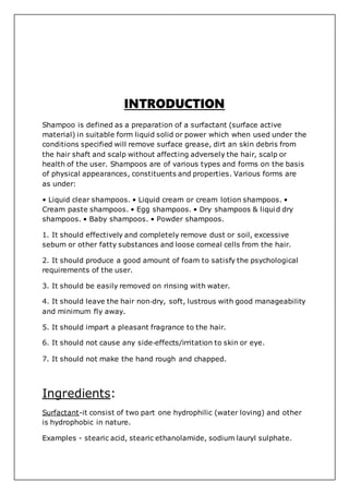 Manufacturing and characterization of shampoo | DOCX